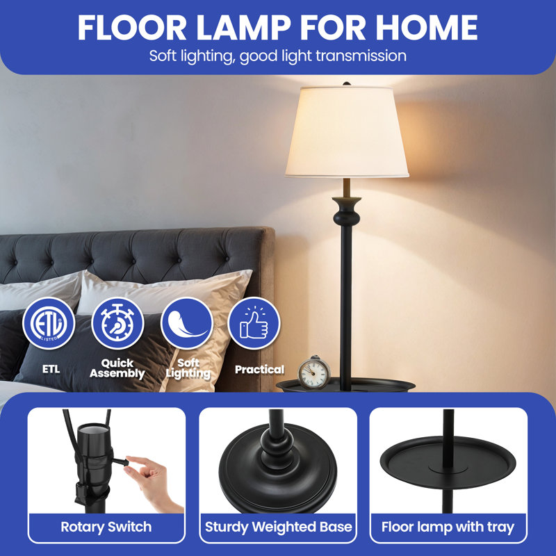 Charlton Home® Donnett 57'' Powder Coated Tray Table Floor Lamp & Reviews | Wayfair